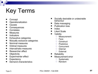 Concepts, Operationalization and Measurement | PPT