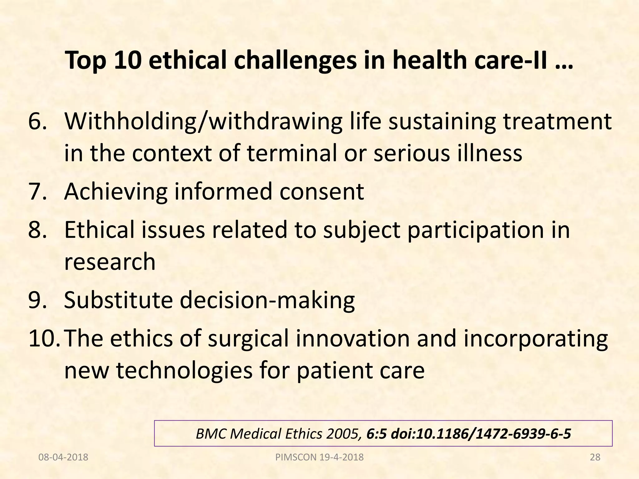 Concepts and principles of bioethics for the students of health ...