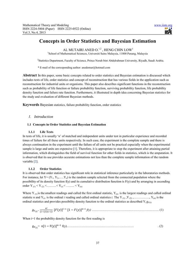 Concepts in order statistics and bayesian estimation | PDF