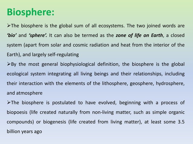 Concepts of biosphere, ecosystem, biome, ecotone, community and ecology ...