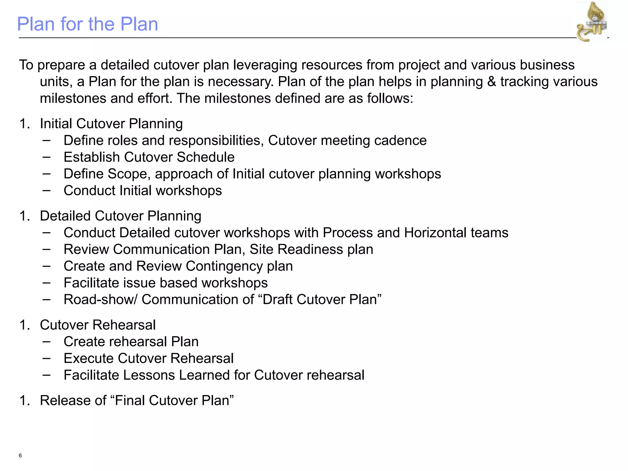 Concepts of cutover planning and management | PPT