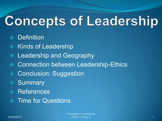 Concepts of leadership | PPTX | Education