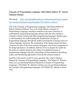 Concepts of Programming Languages 10th Edition Robert W. Sebesta ...