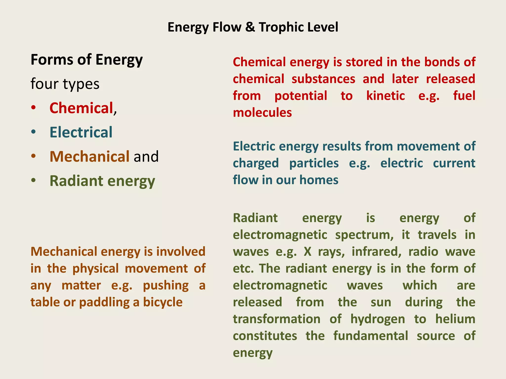 Concepts of trophic structure, food chain and food web. energy flow in ...