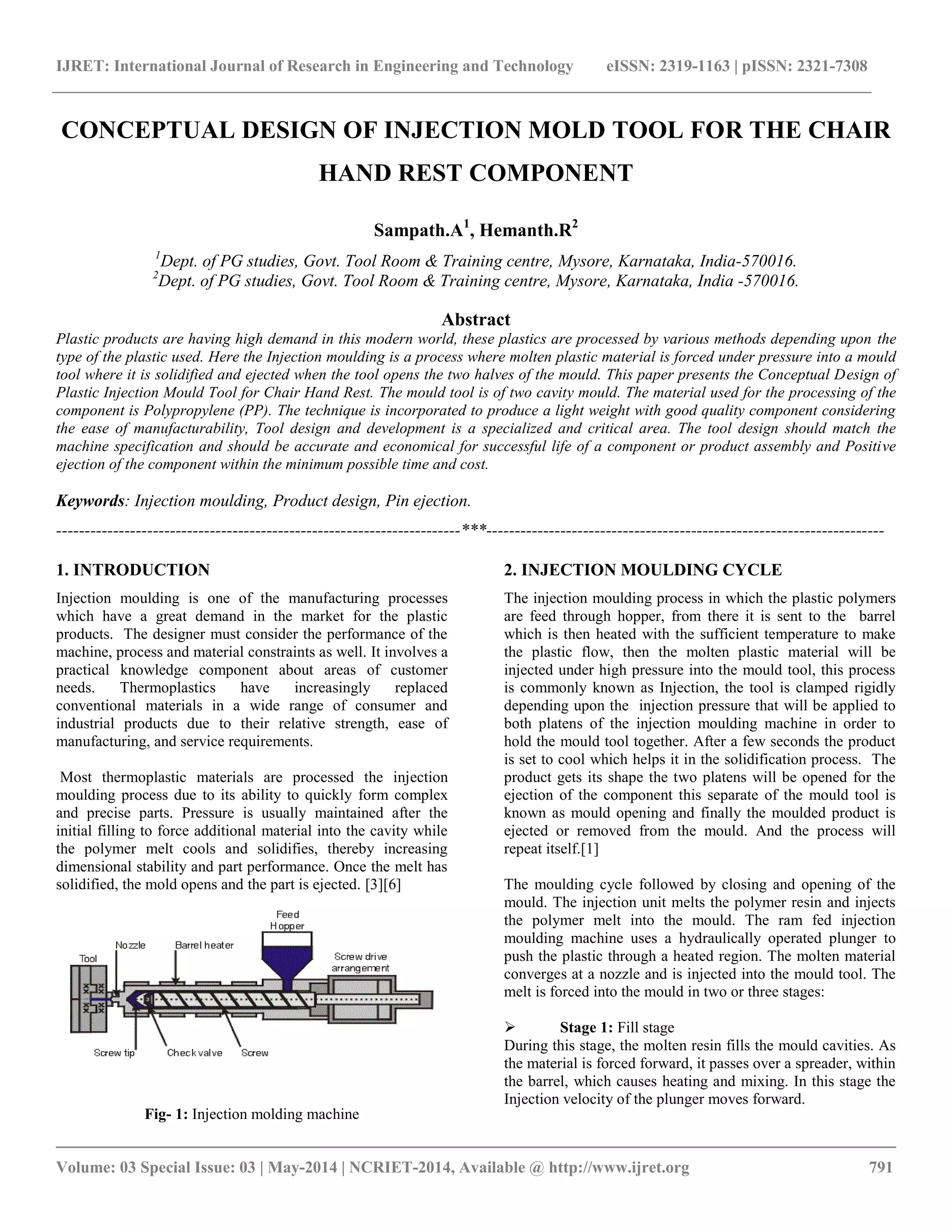Conceptual design of injection mold tool for the chair hand rest ...