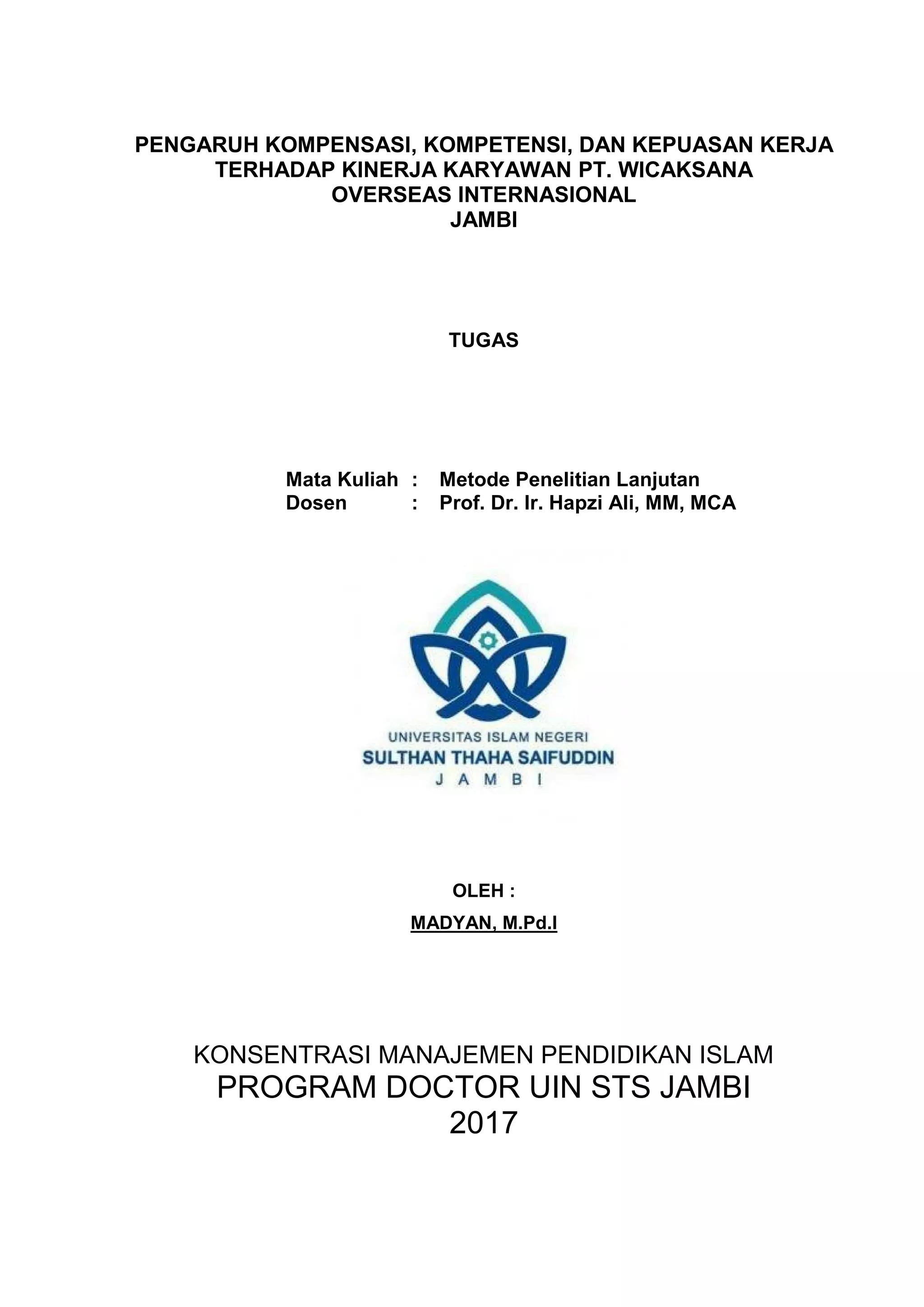 Conceptual Framework Madyan Hapzi Ali Kinerja Karyawan UIN STS Jambi 2017 | PDF