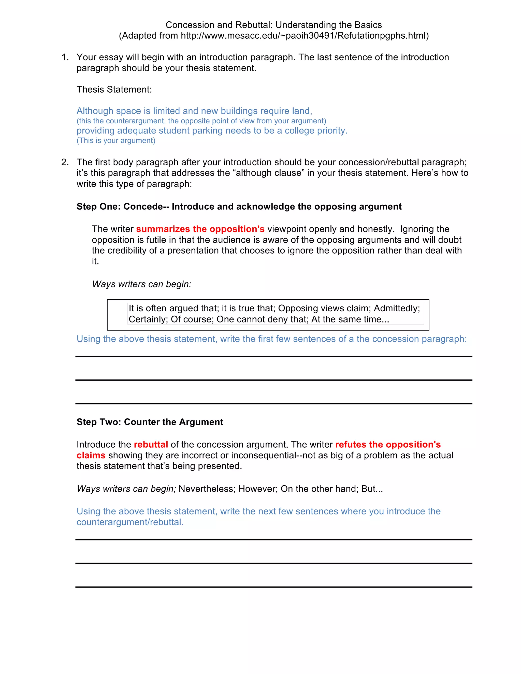 Concession and rebuttal worksheet | PDF