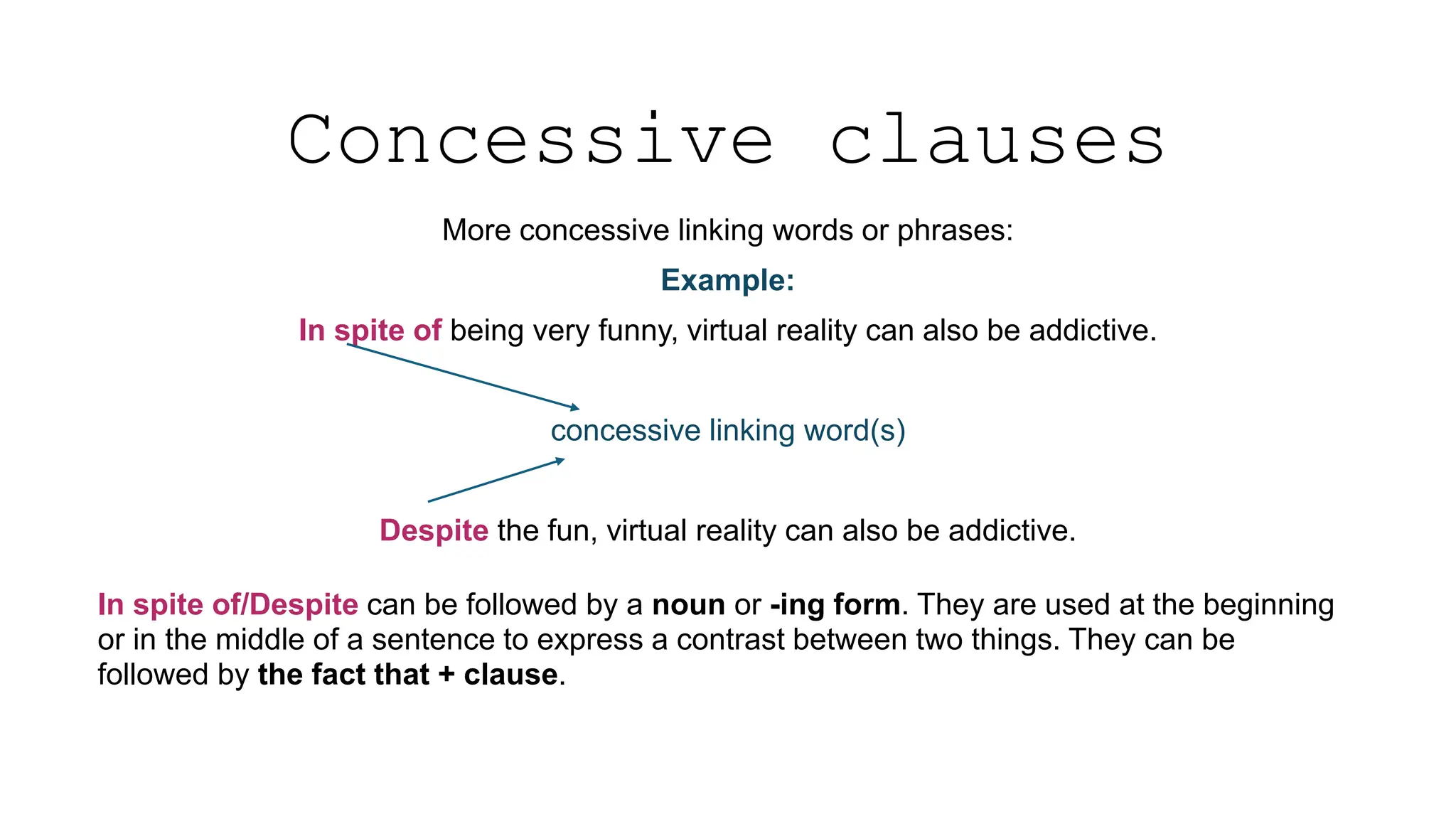 Concessive clauses.pptx em inglês resumido | PPTX