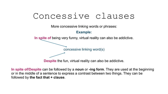 Concessive clauses.pptx em inglês resumido | PPTX