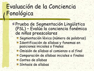 Conciencia fonológica y aprendizaje de la lectura | PPT