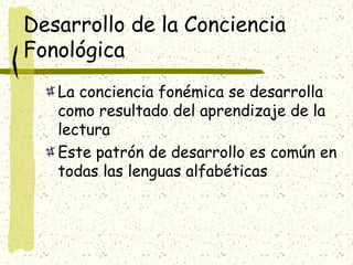 Conciencia fonológica y aprendizaje de la lectura | PPT