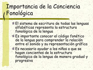 Conciencia fonológica y aprendizaje de la lectura | PPT