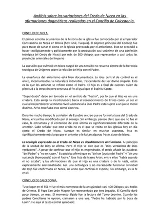 VARIACIONES EN EL CREDO DEL CONCILIO DE NICEA AL DE CLACEDONIA | DOC