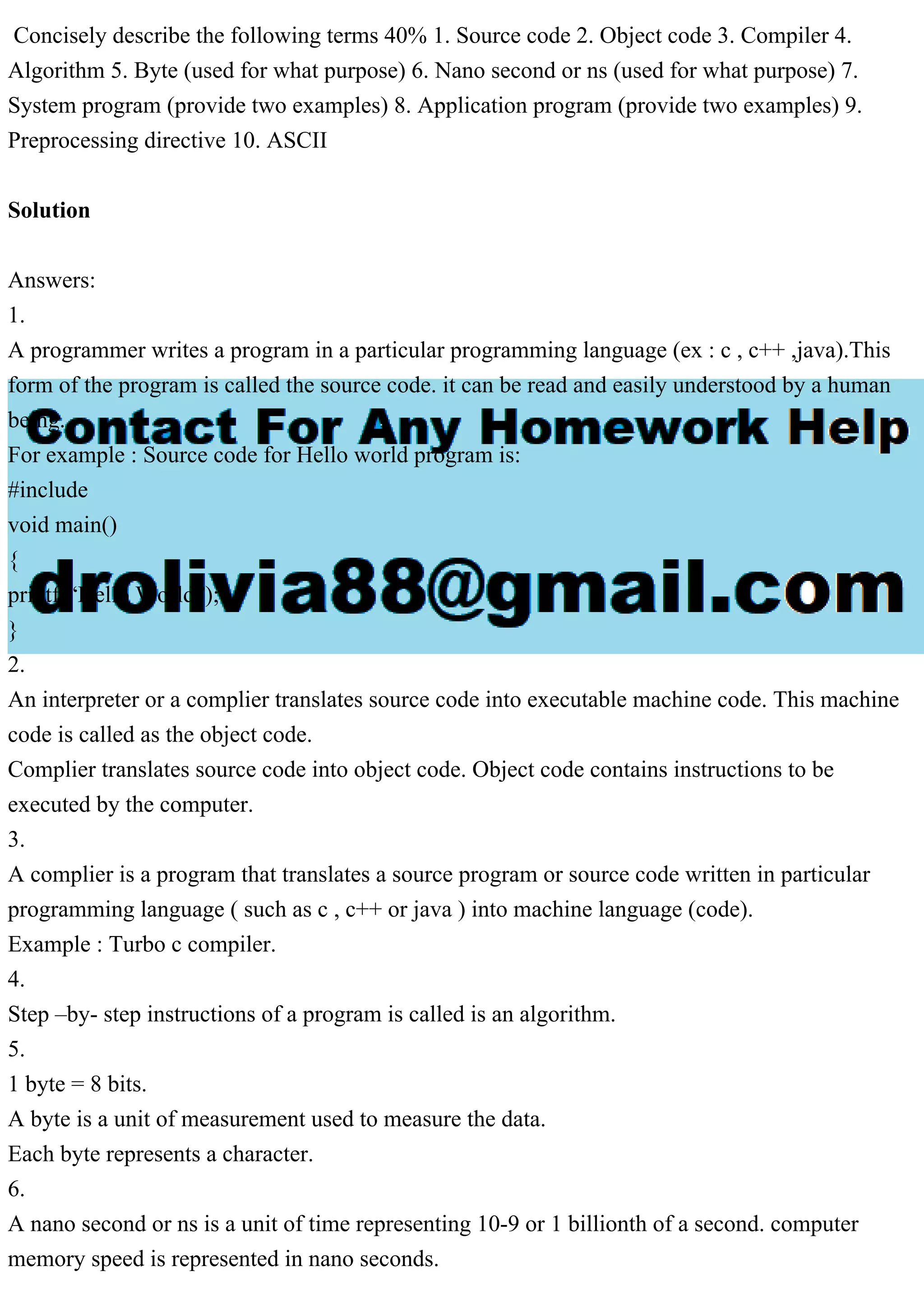 Concisely describe the following terms 40 1. Source code 2. Object c.pdf | Programming Languages ...