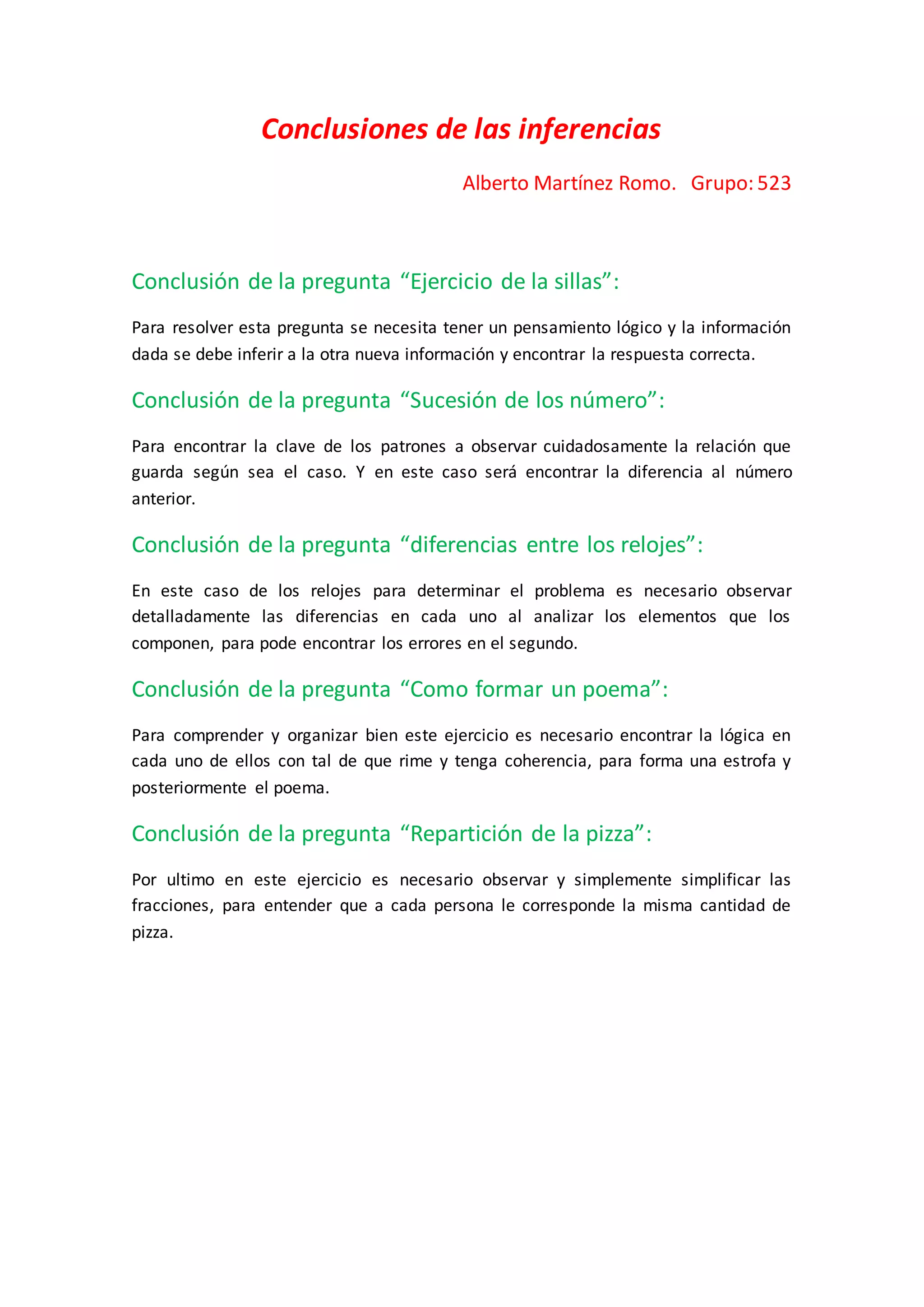 Conclusiones de las inferencias | PDF
