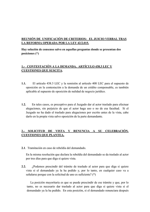Conclusiones De Los Juzgados De Primera Instancia De Barcelona