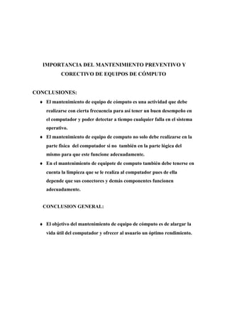 Conclusiones importancia del mantenimiento preventivo y corectivo de ...