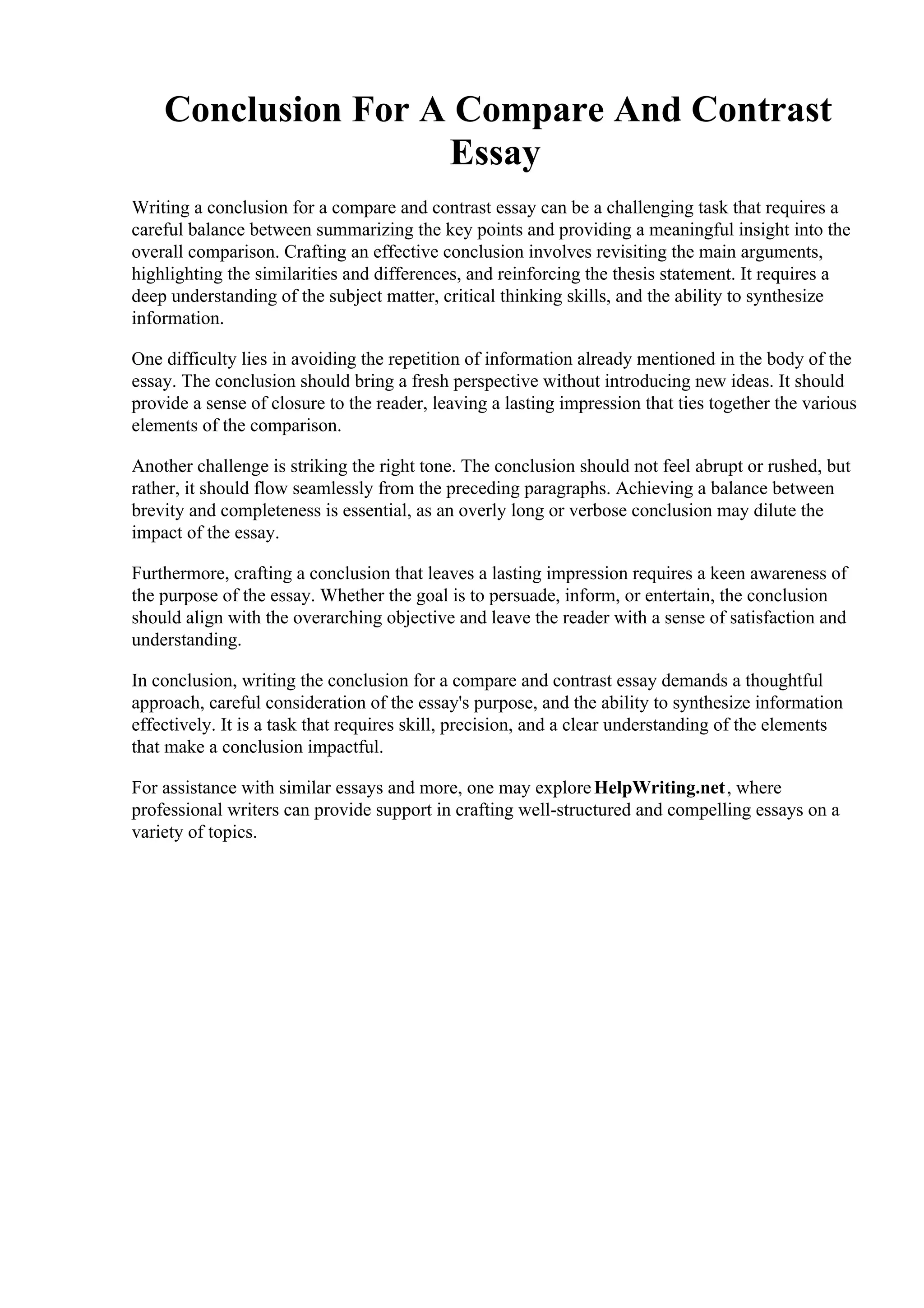 Conclusion For A Compare And Contrast Essay | PDF