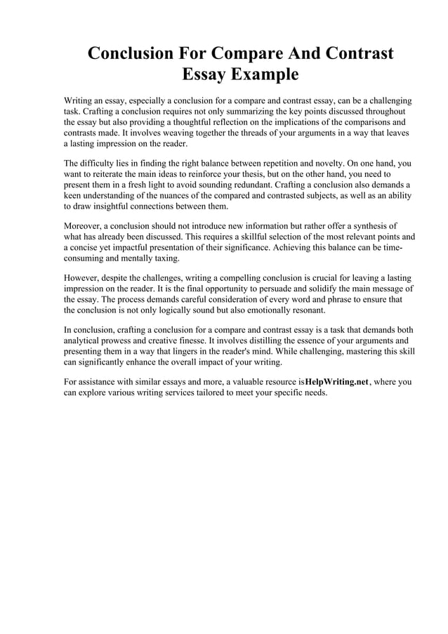 Conclusion For Compare And Contrast Essay Example | PDF