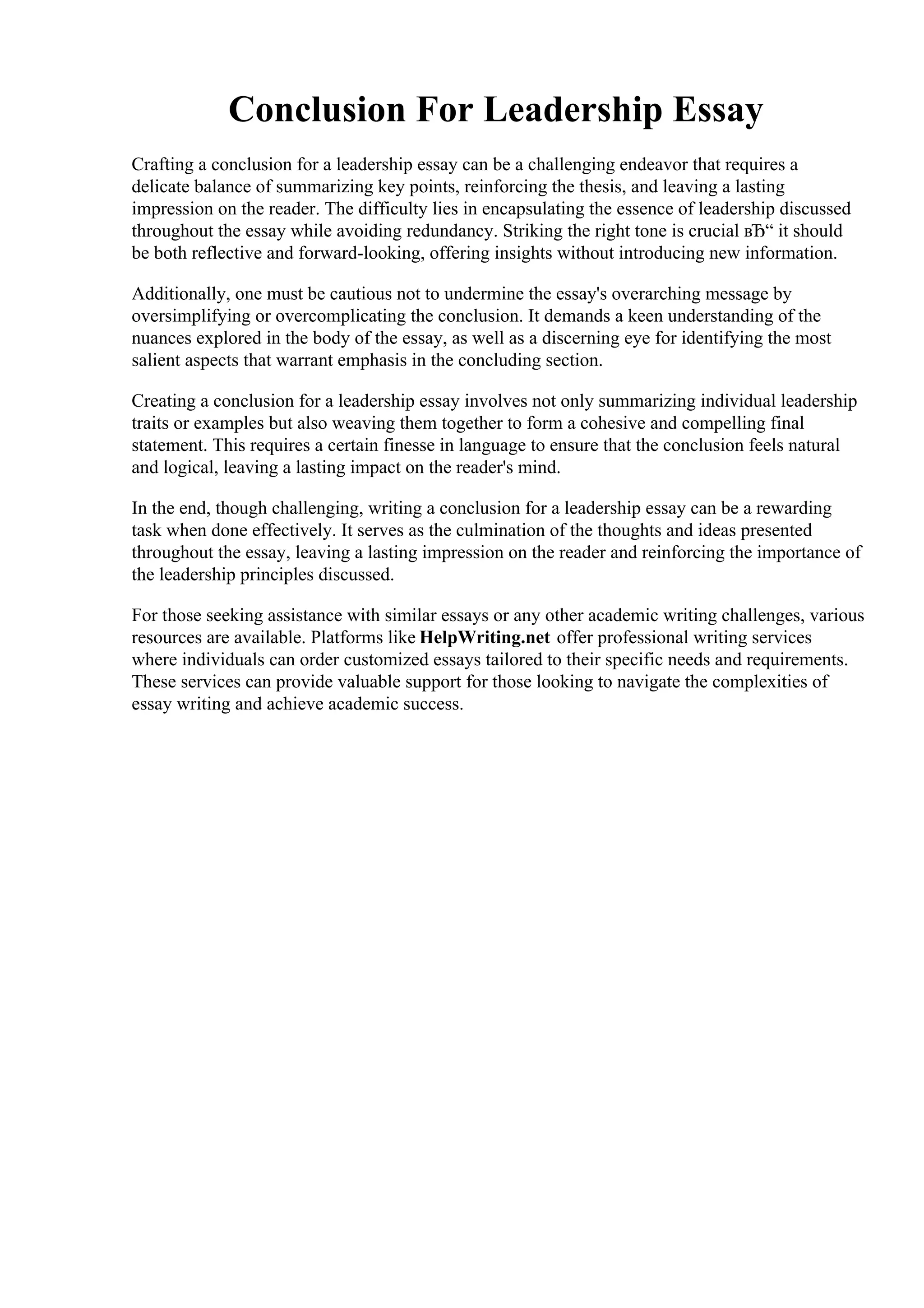 Conclusion For Leadership Essay | PDF