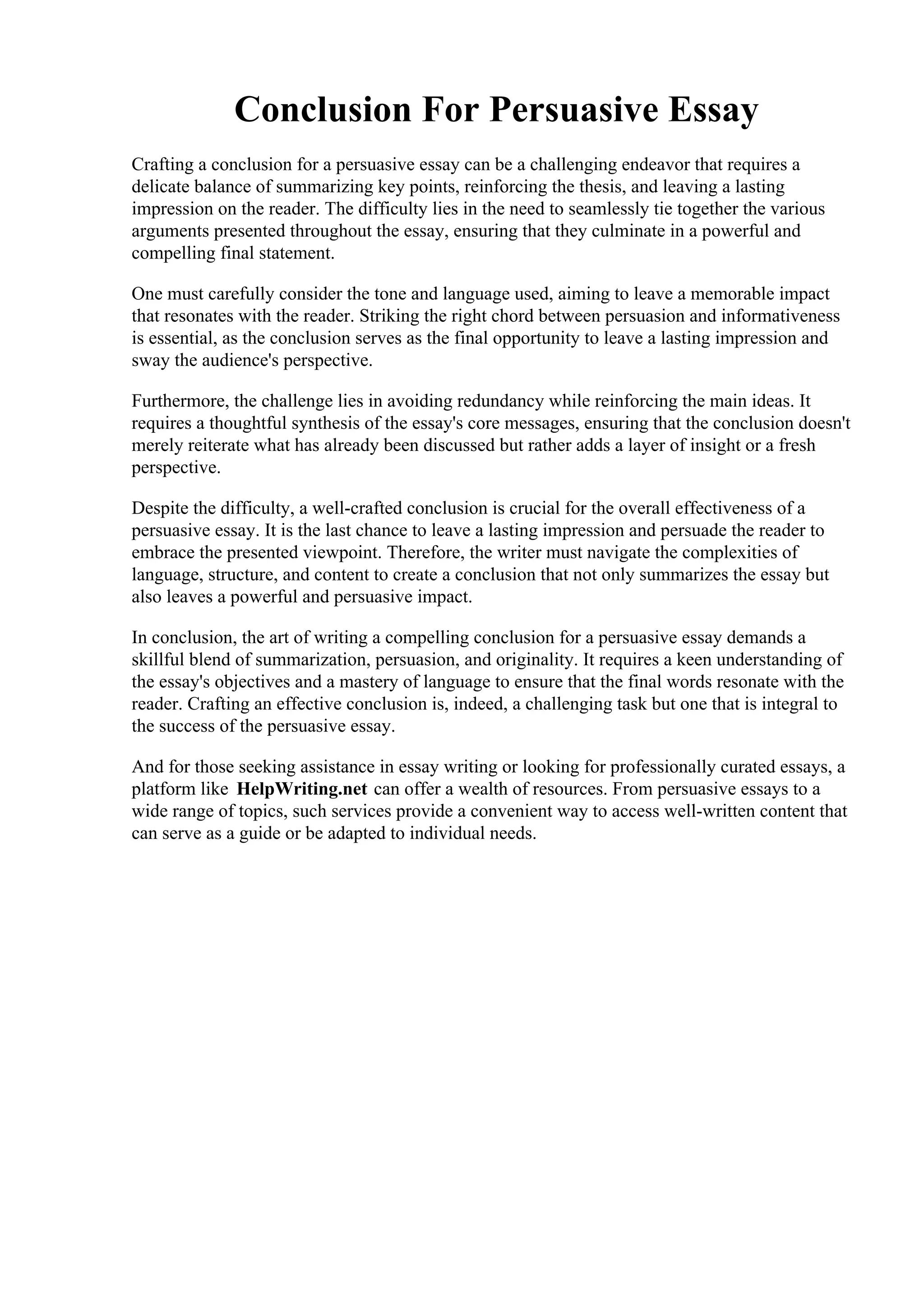 Conclusion For Persuasive Essay | PDF