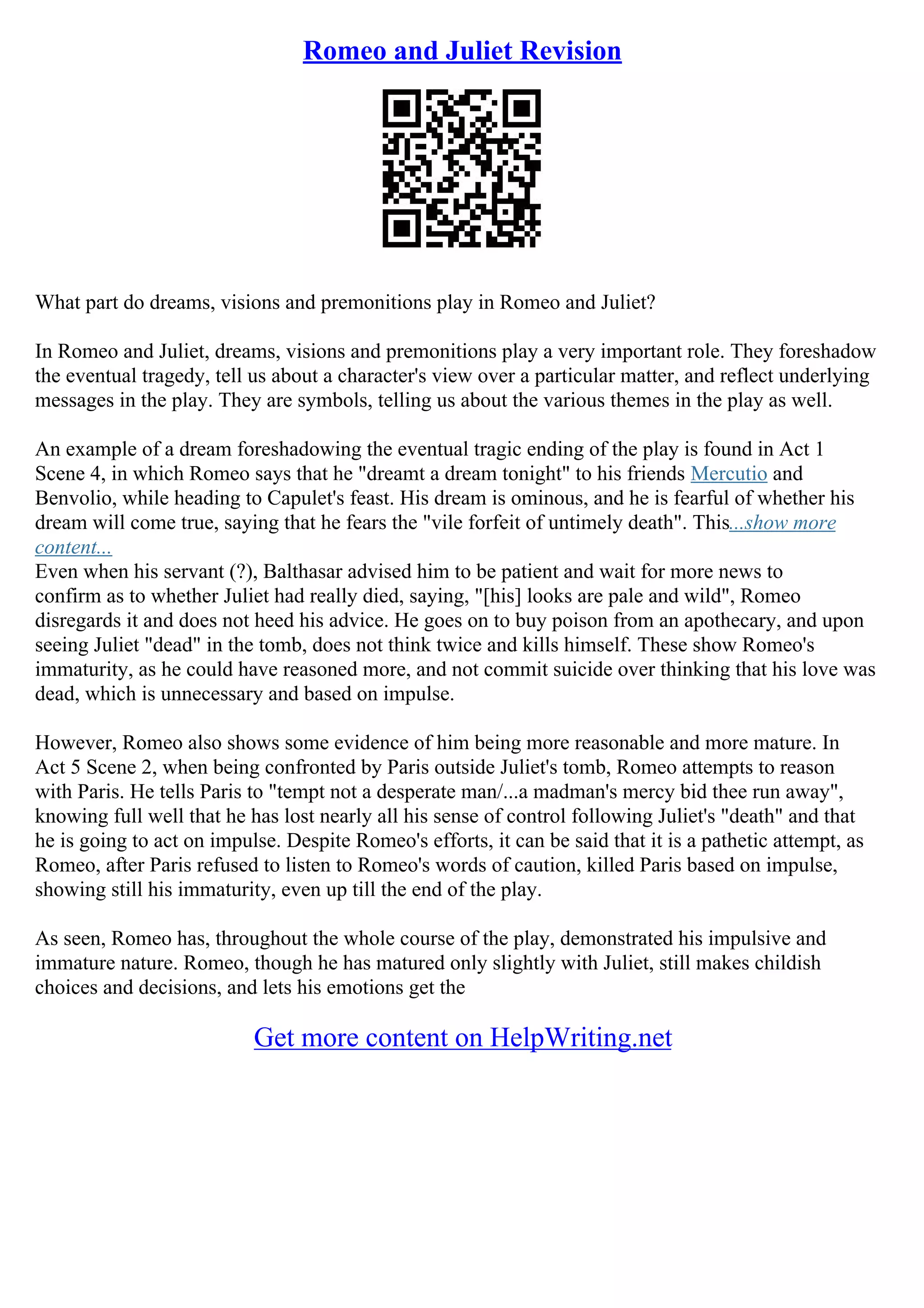 Conclusion For Romeo And Juliet Essay | PDF