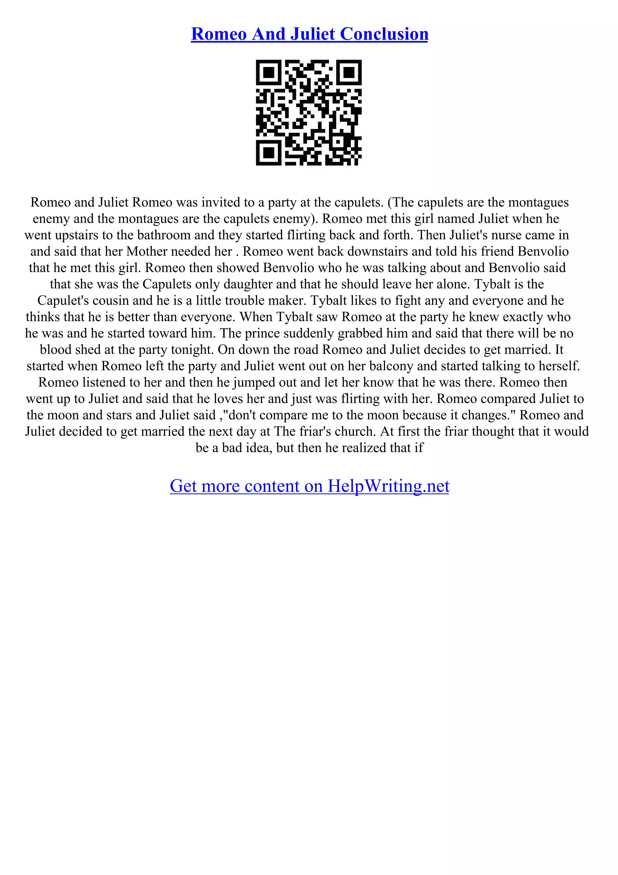 Conclusion For Romeo And Juliet Essay | PDF