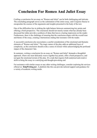 Conclusion For Romeo And Juliet Essay.pdf | Books and Literature