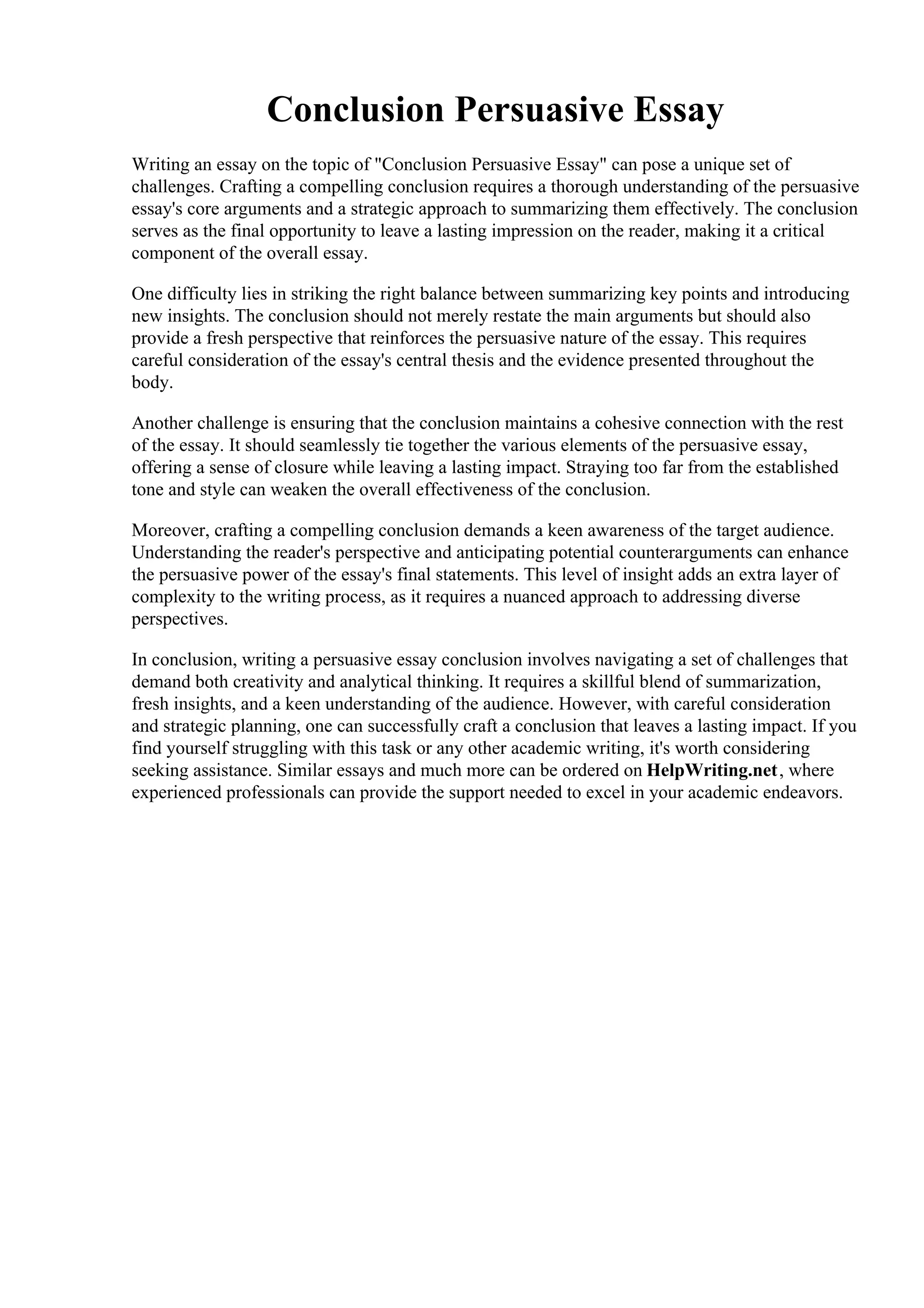 Conclusion Persuasive Essay | PDF