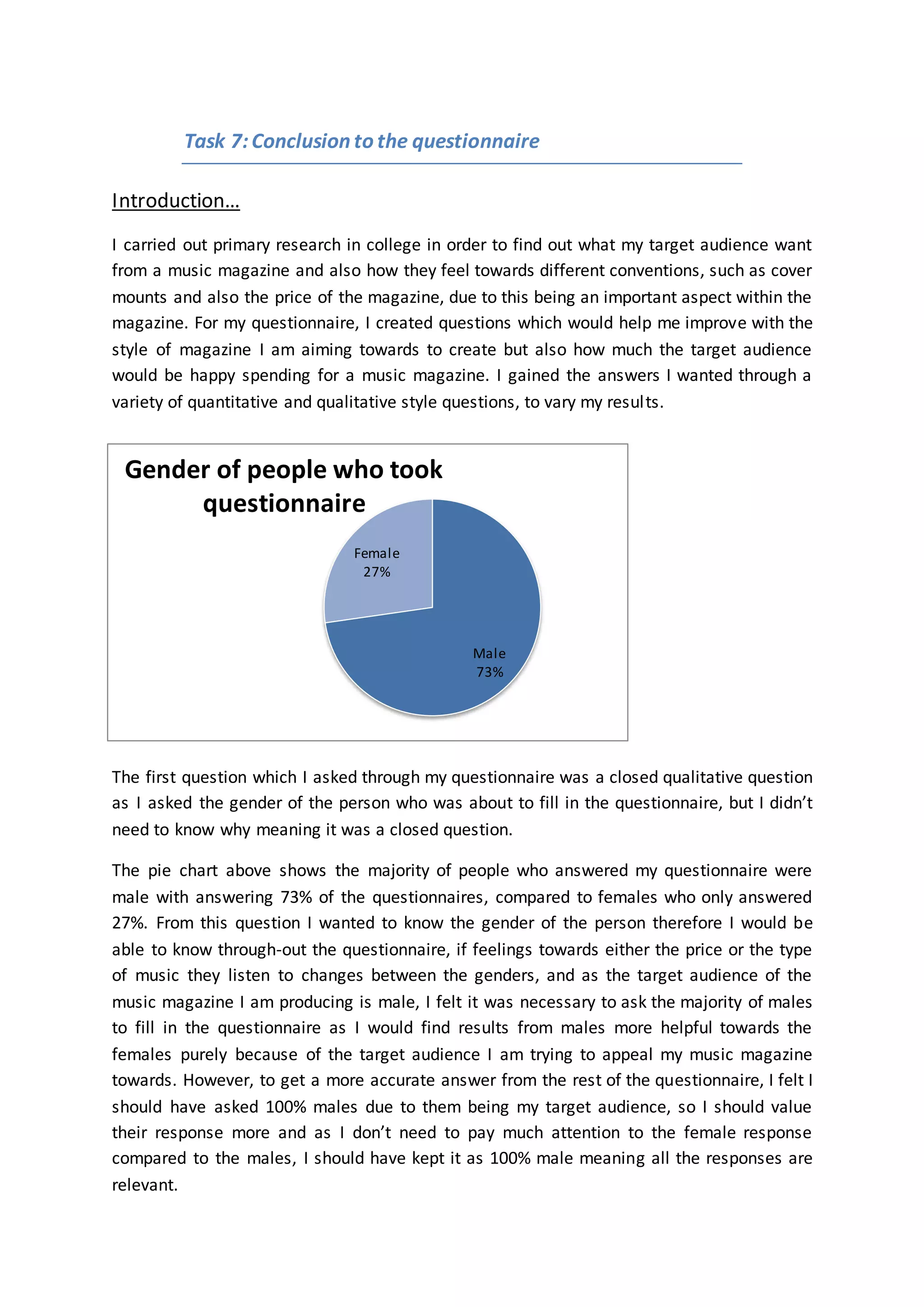 Conclusion questionnaire task 7 | DOCX | Music | Entertainment