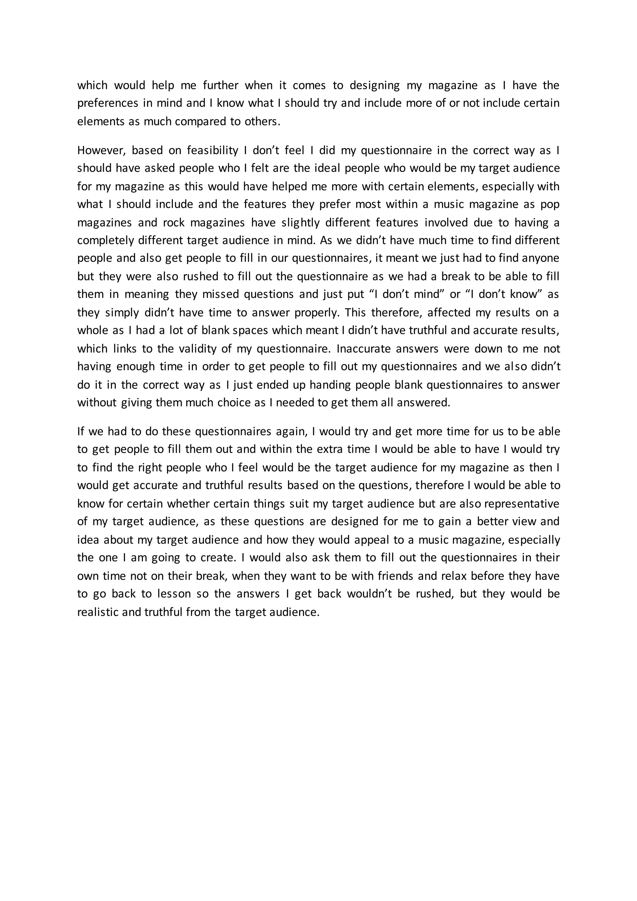 Conclusion questionnaire task 7 | DOCX | Music | Entertainment