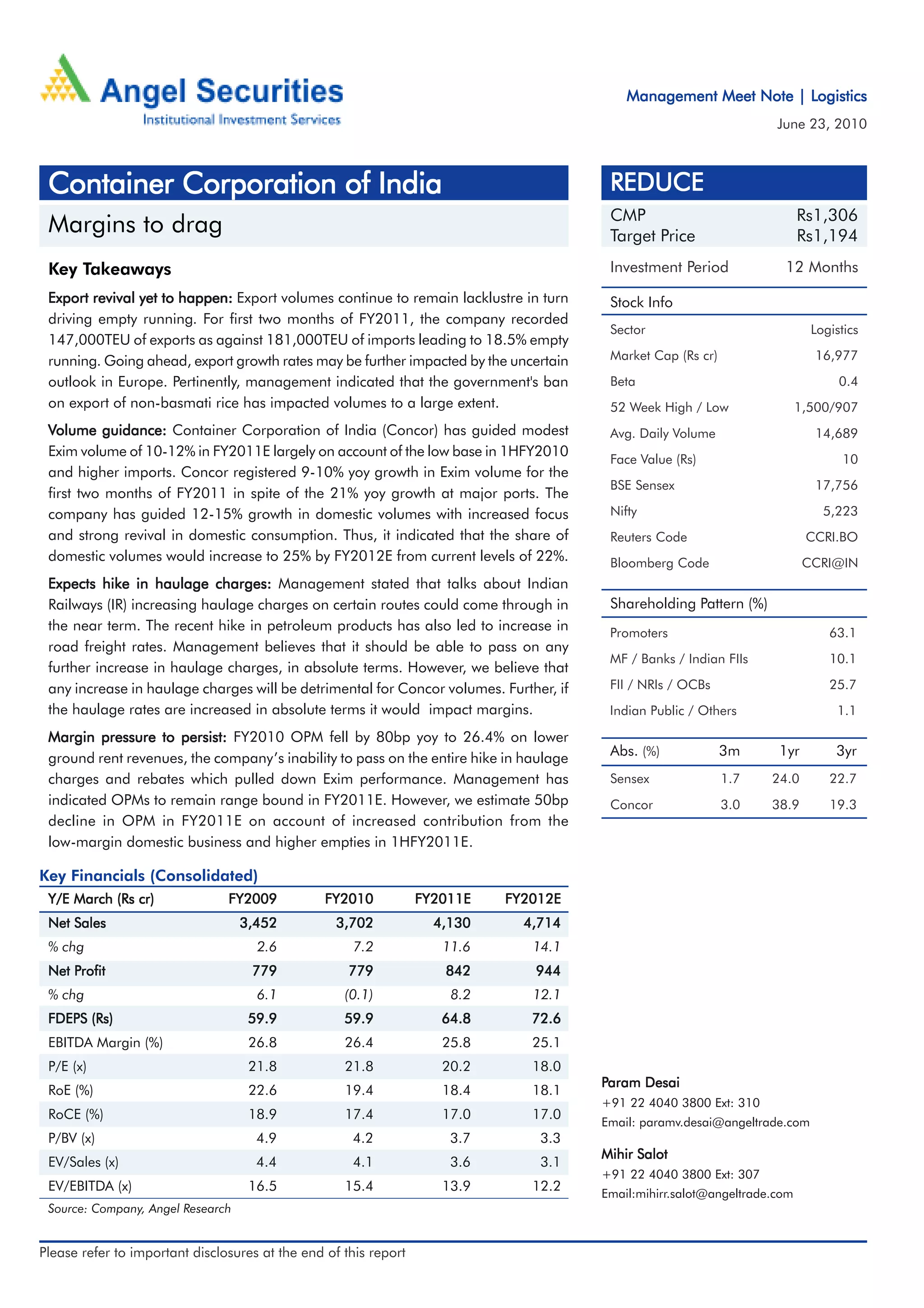 Concor management meet note-230610 | PDF