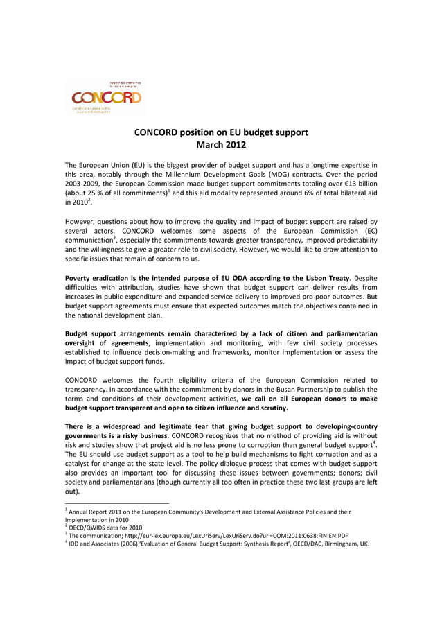 Concord position on eu budget support | PDF | Government Support and ...