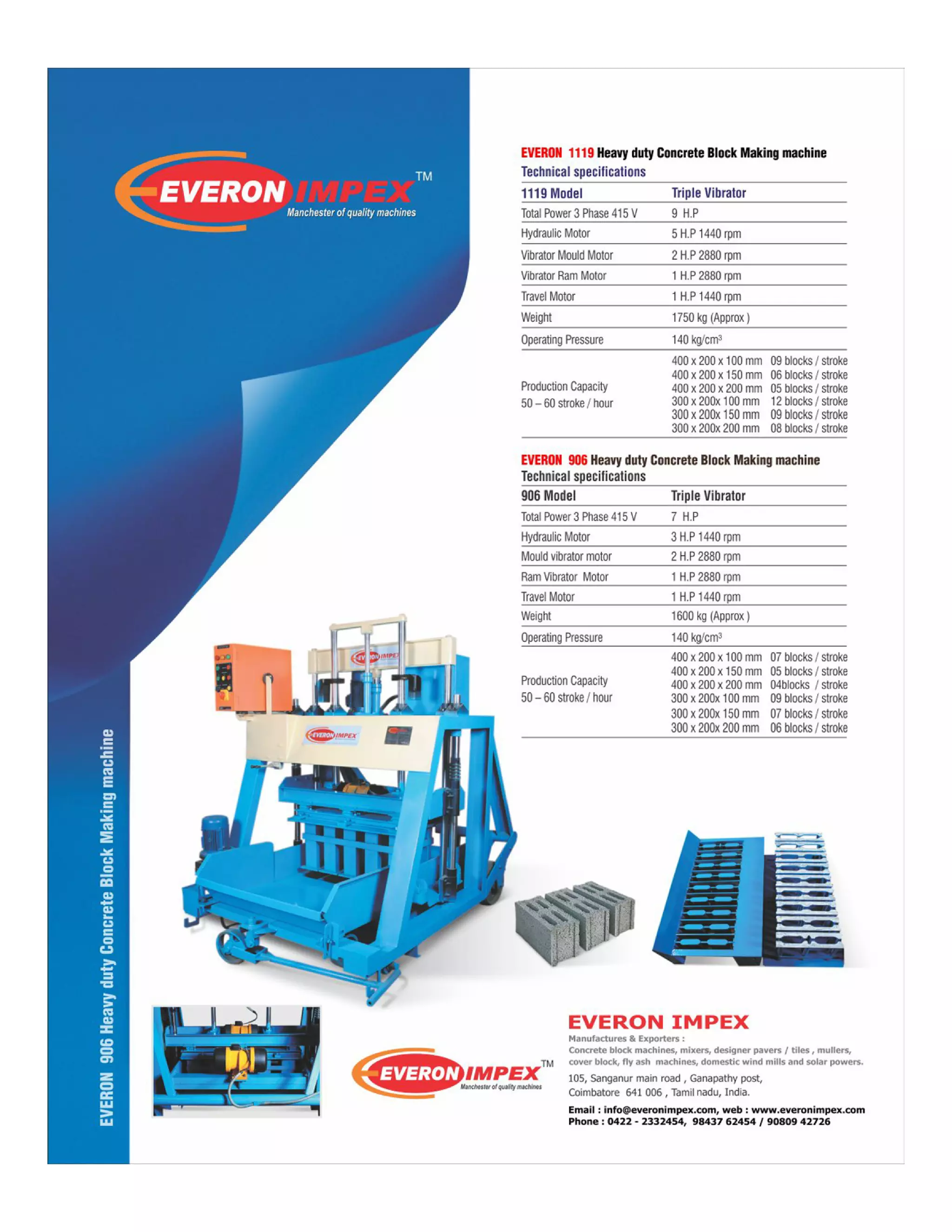 Everon Impex, Coimbatore, Construction and Concrete Block Machines | PDF