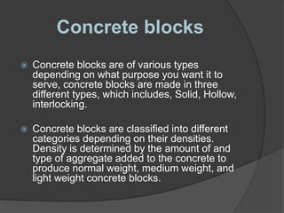 Various types of Concrete Blocks used in Commercial Construction | PPTX