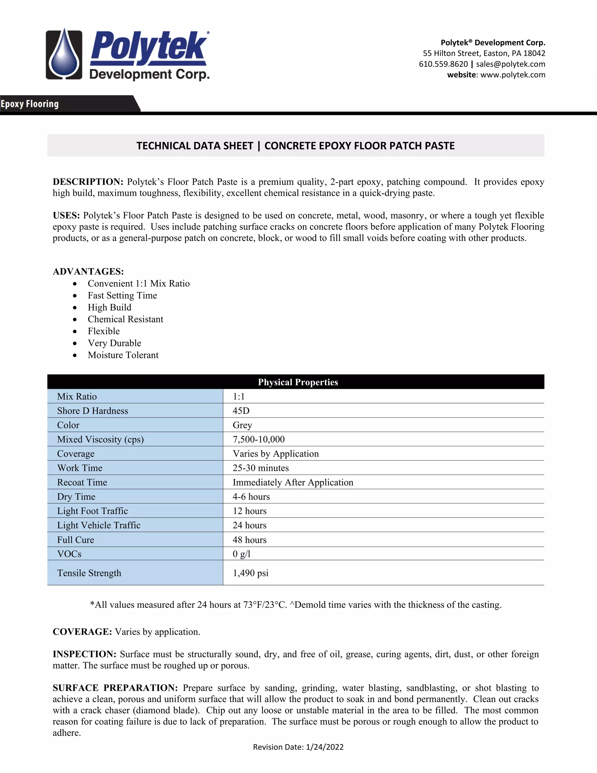 TECHNICAL DATA SHEET | CONCRETE EPOXY FLOOR PATCH PASTE | PDF