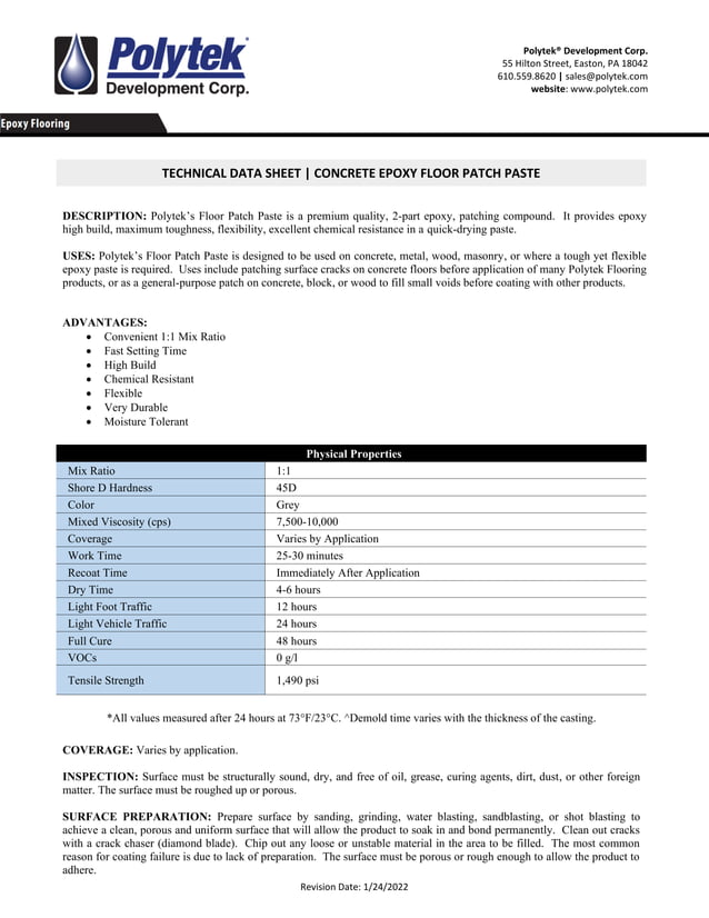 TECHNICAL DATA SHEET | CONCRETE EPOXY FLOOR PATCH PASTE | PDF
