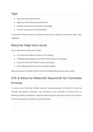 Concrete Finisher Resume Examples & Writing Guide for 2025 | PDF