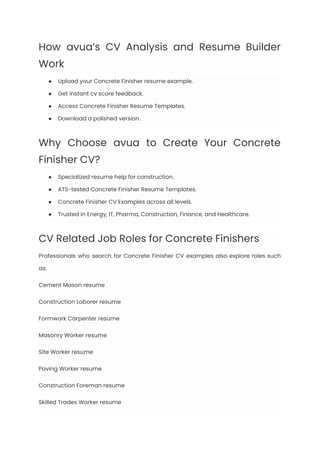 Concrete Finisher Resume Examples & Writing Guide for 2025 | PDF