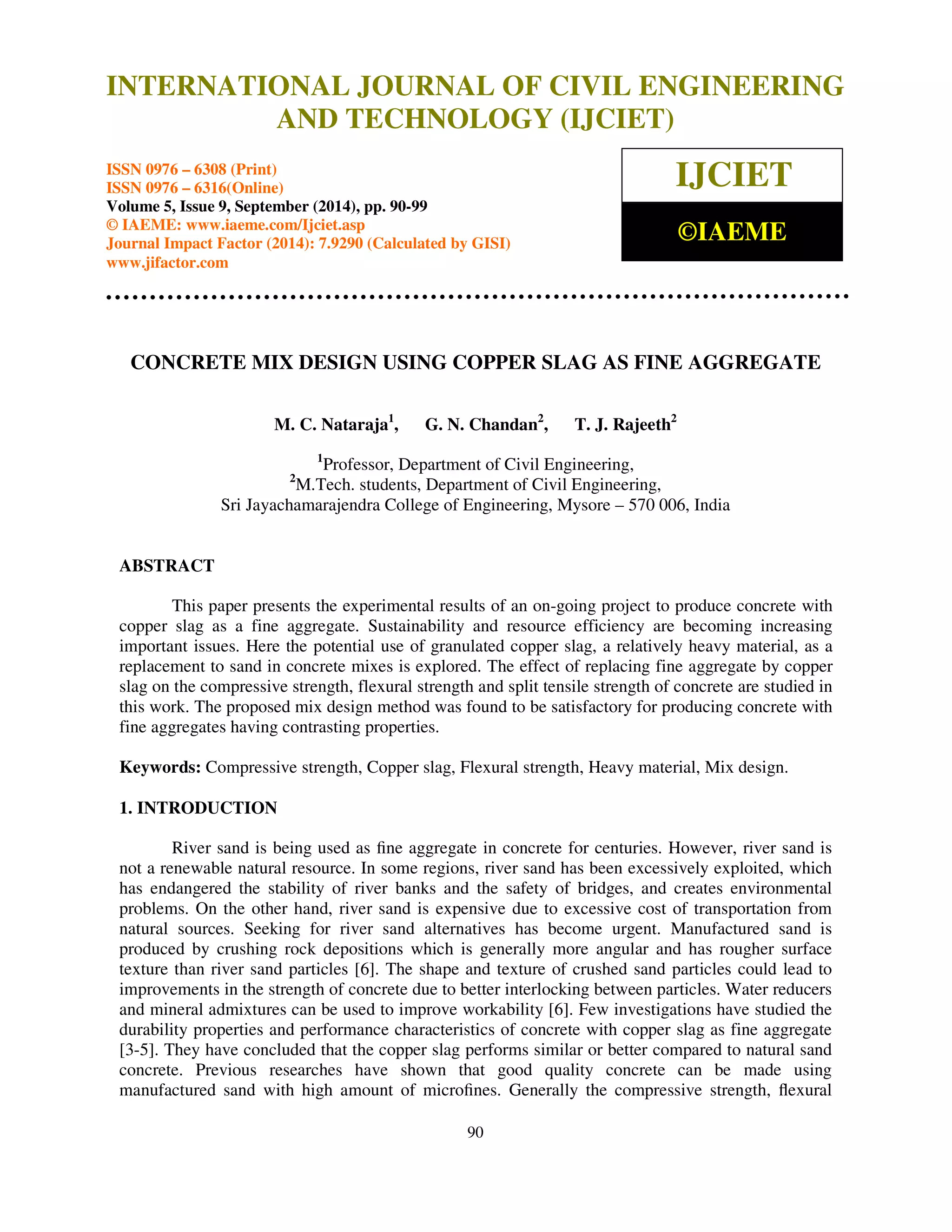 Concrete mix design using copper slag as fine aggregate | PDF