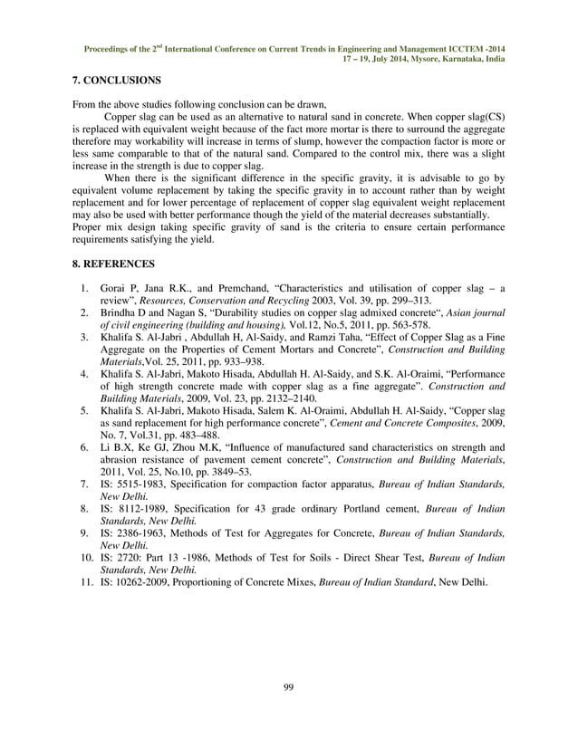 Concrete mix design using copper slag as fine aggregate | PDF