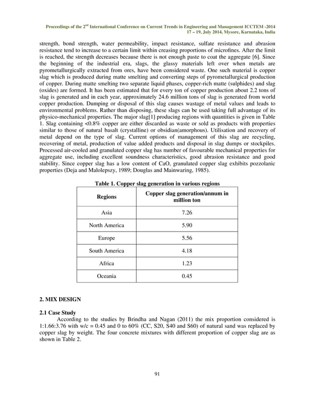 Concrete mix design using copper slag as fine aggregate | PDF