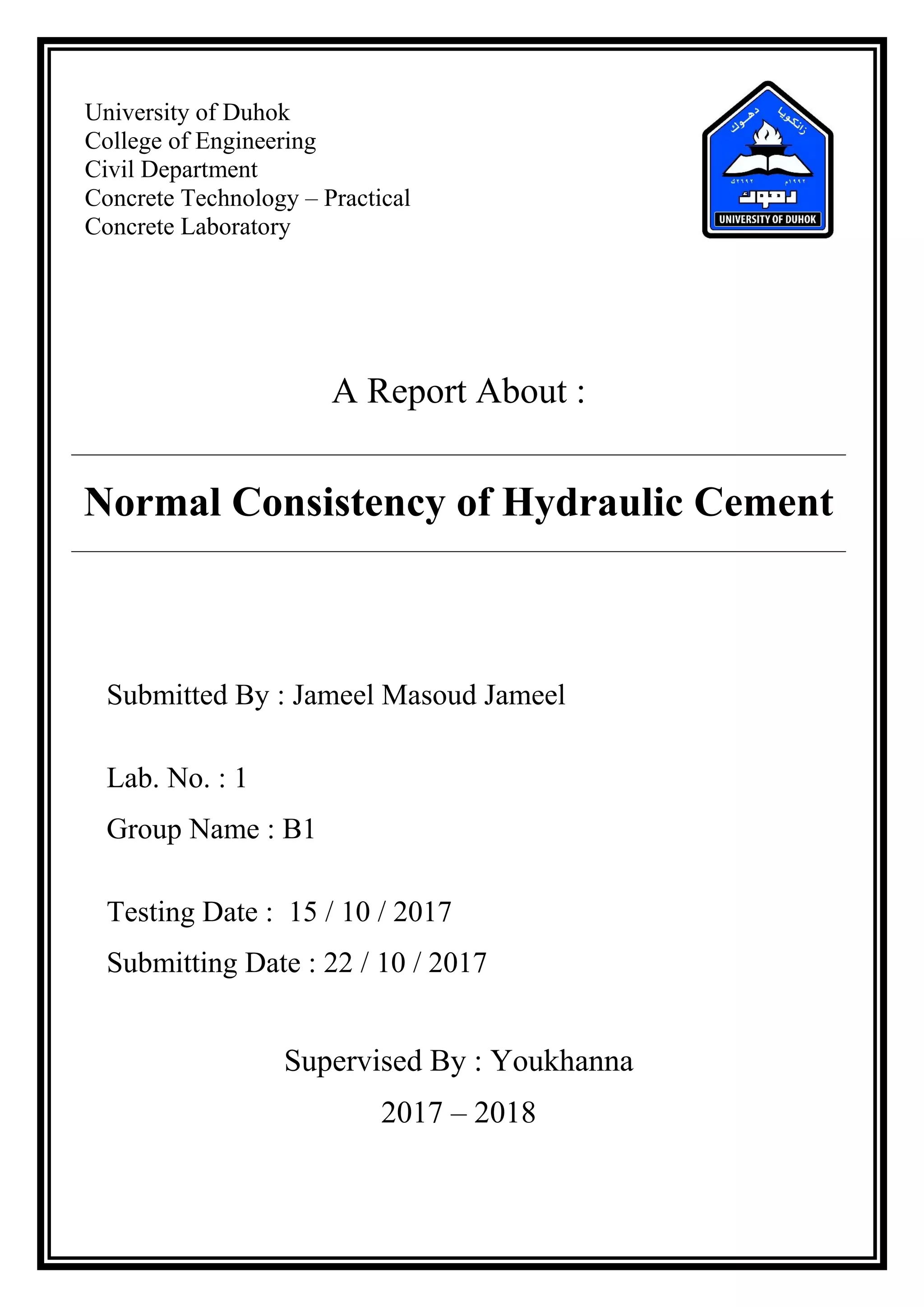 Normal Consistency of Hydraulic Cement | Jameel Academy | PDF