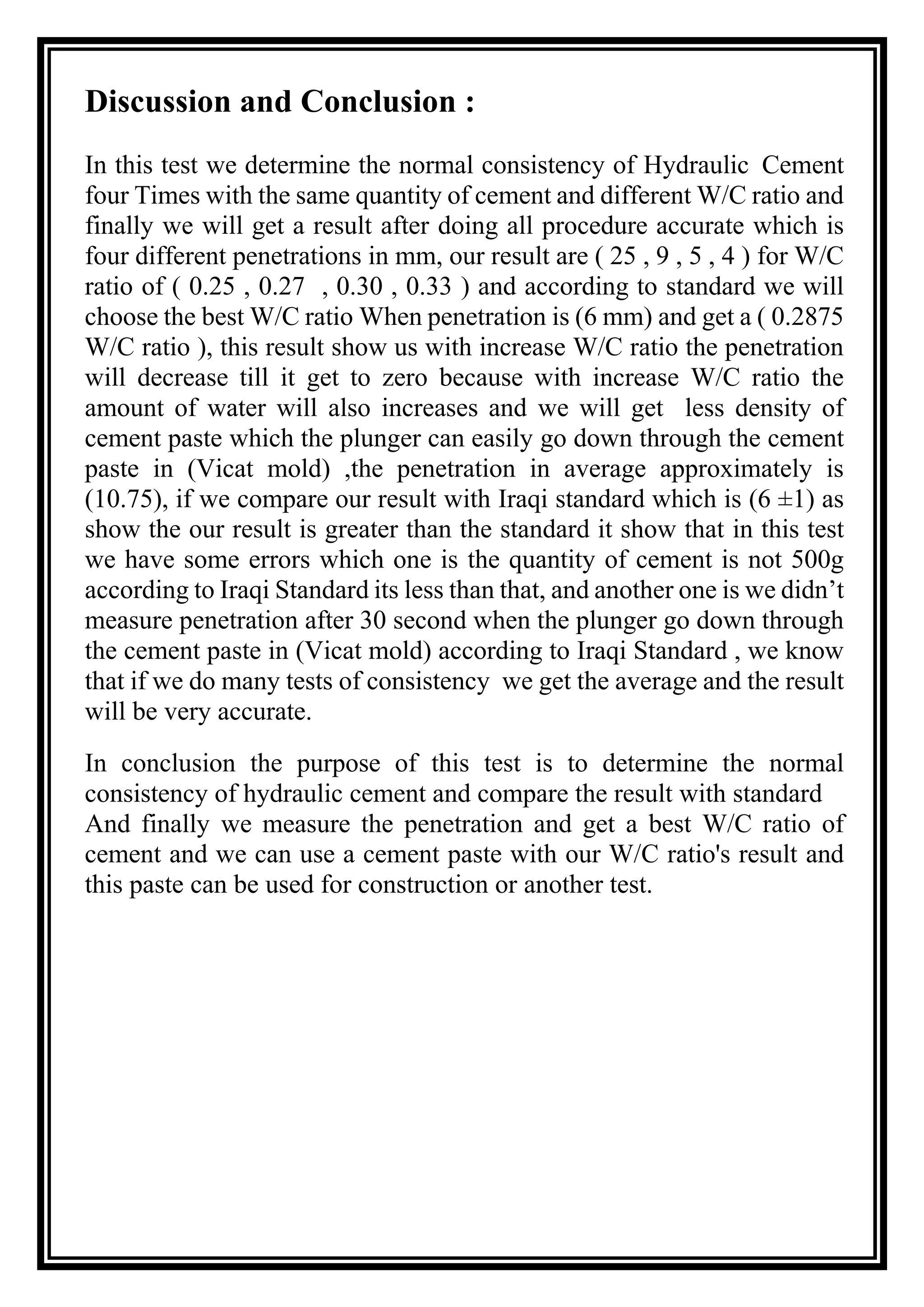 Normal Consistency of Hydraulic Cement | Jameel Academy | PDF