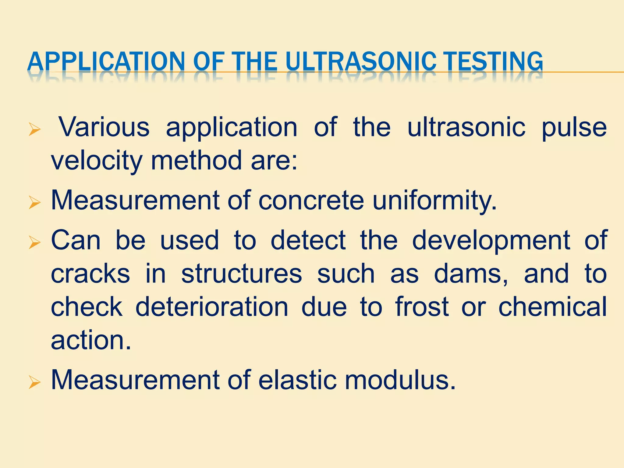Ultra sonic pulse velocity tests (Concrete technology) | PPTX