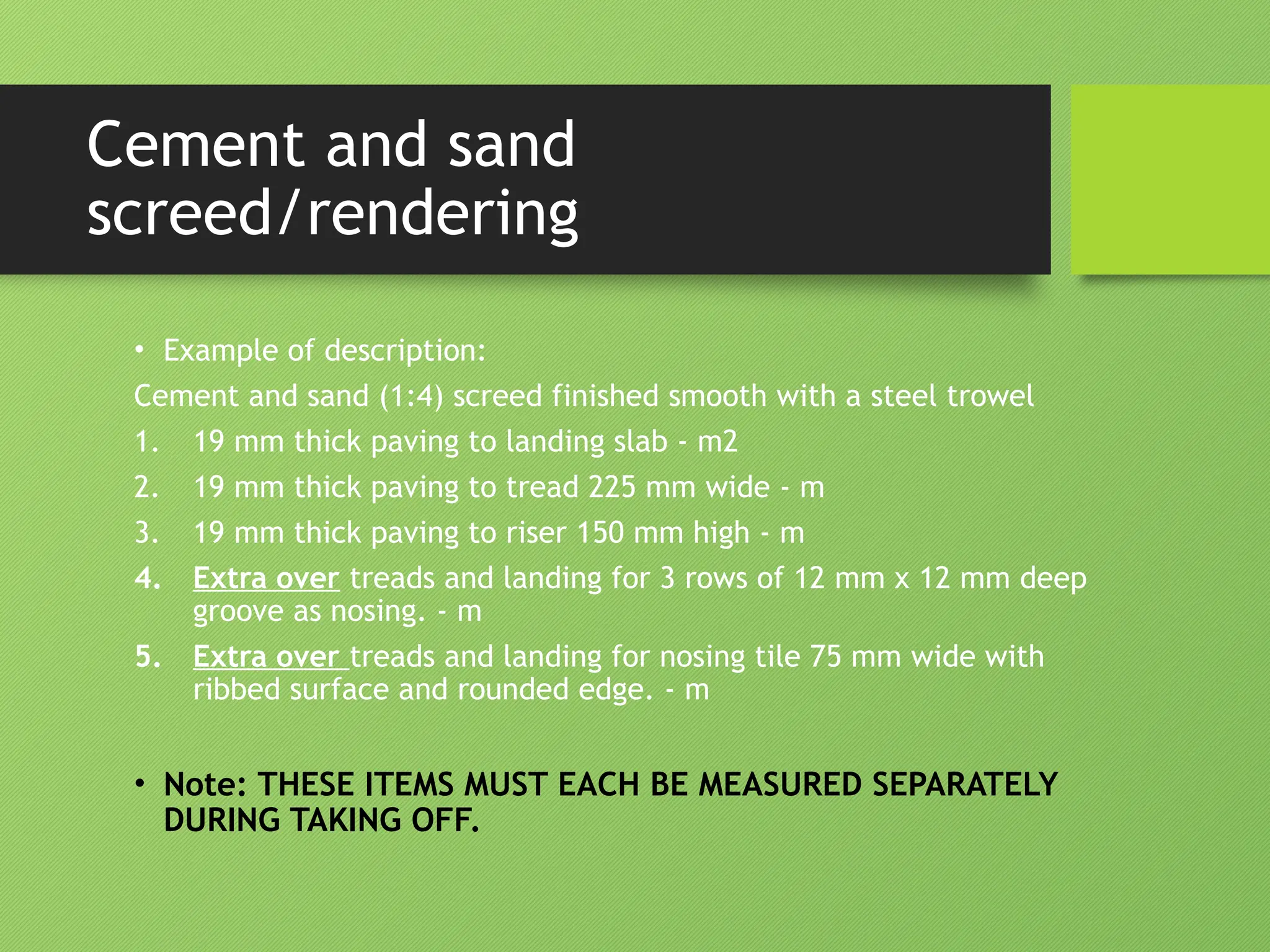 Concrete Staircase Measurement According to SMM2 Principles | PPTX