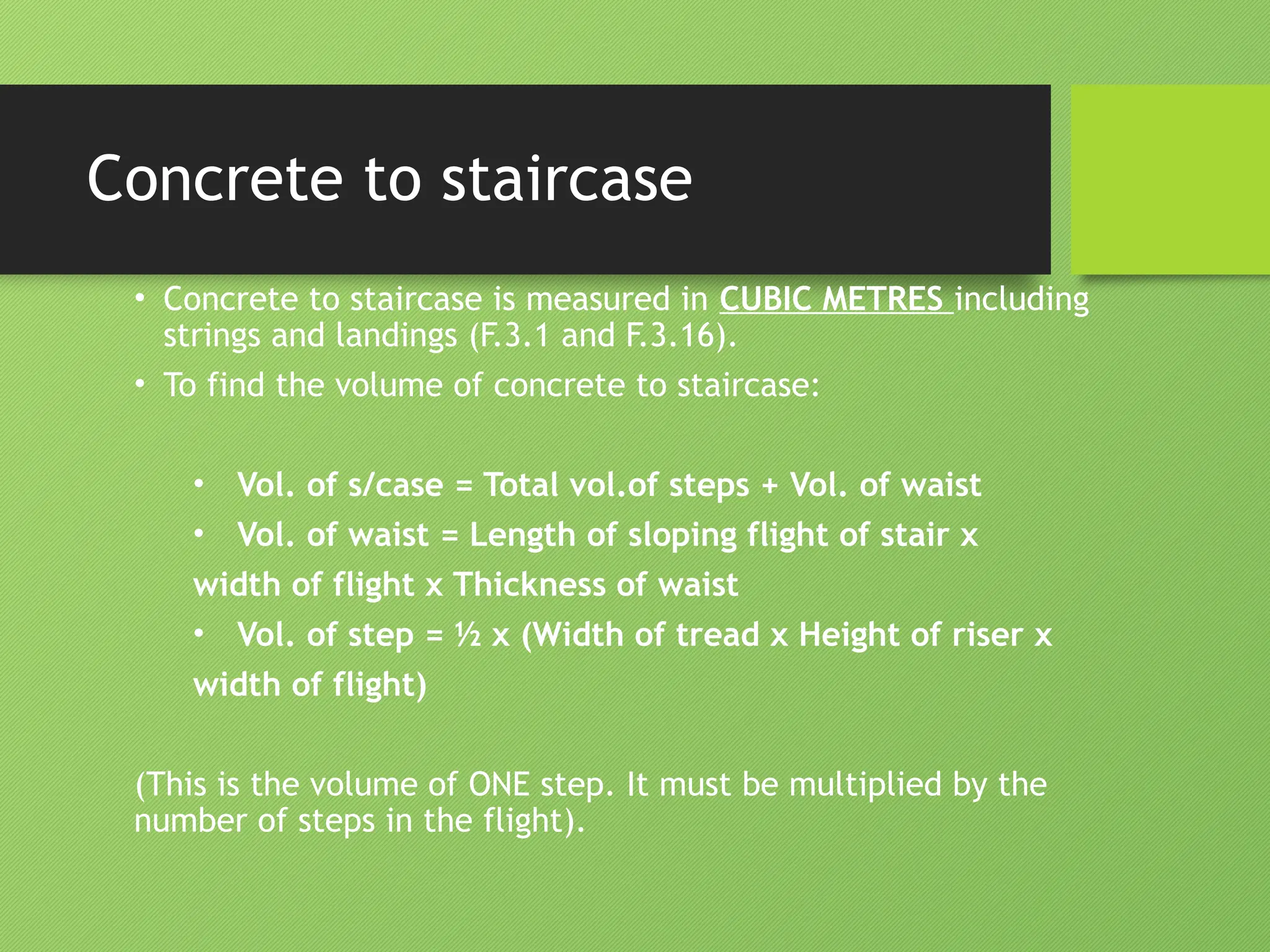 Concrete Staircase Measurement According to SMM2 Principles | PPTX