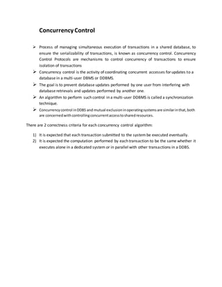 Concurrency control in DDBMS | PDF