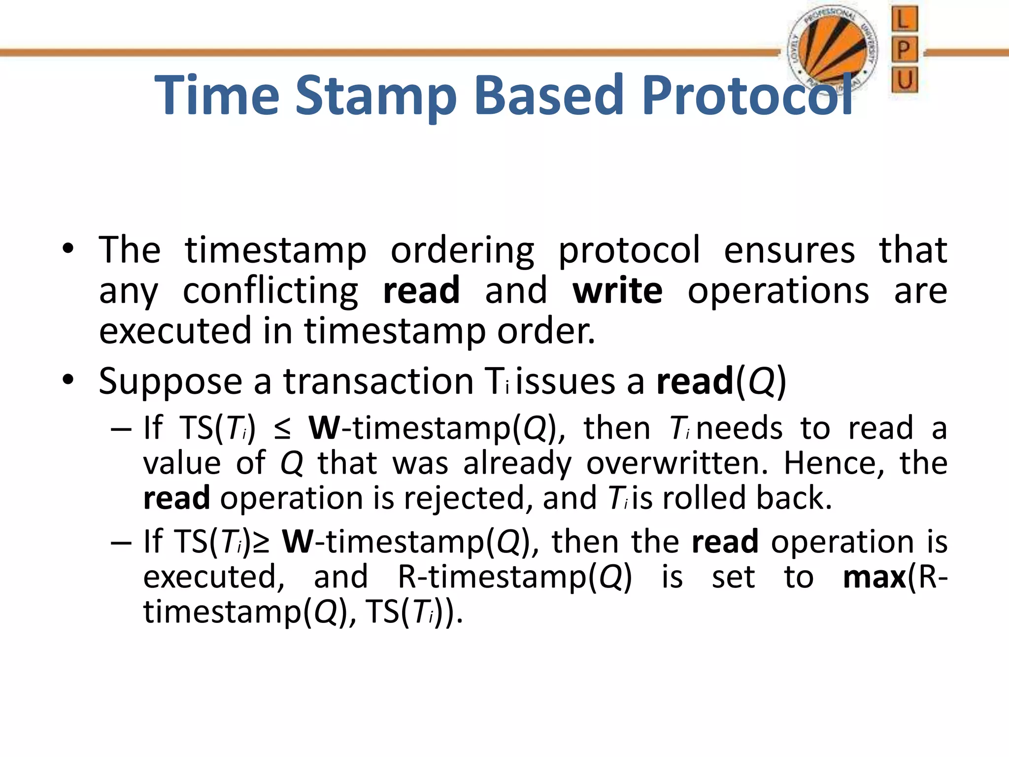 Concurrency control | PPTX | Databases | Computer Software and Applications