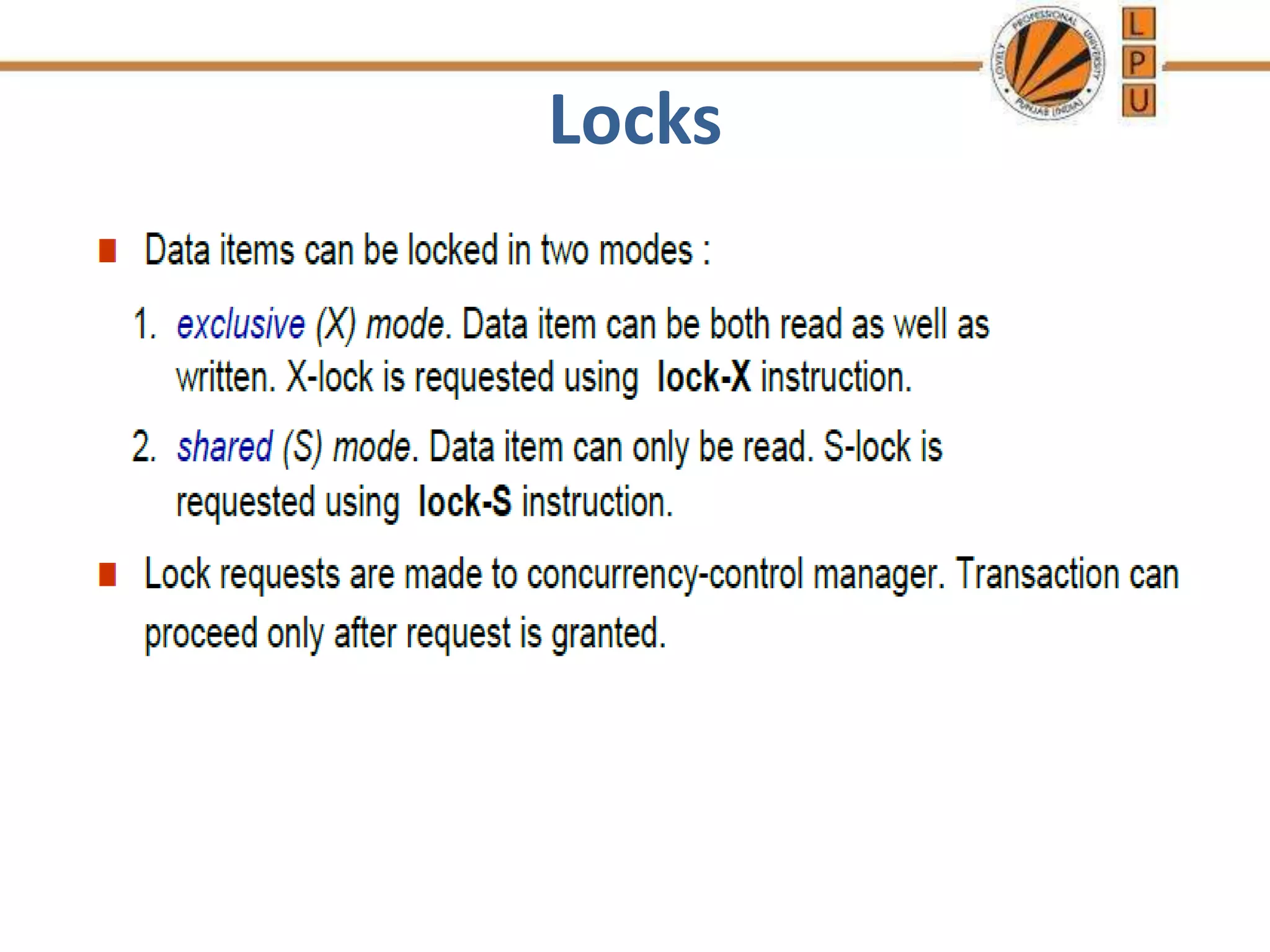 Concurrency control | PPTX | Databases | Computer Software and Applications